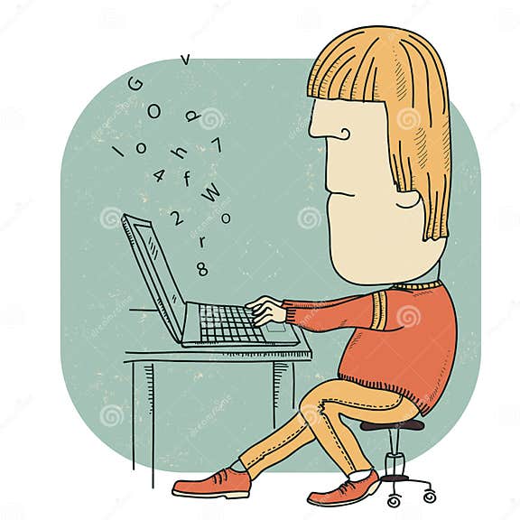 Young Man and Computer.Vector Illustration Stock Vector - Illustration ...