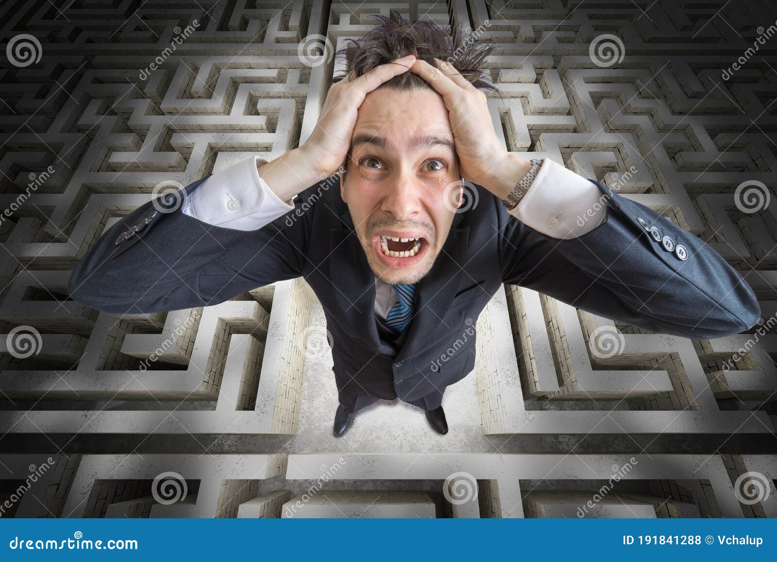 Young Man is Confused and Lost in Maze. 3D Rendered Illustration of ...