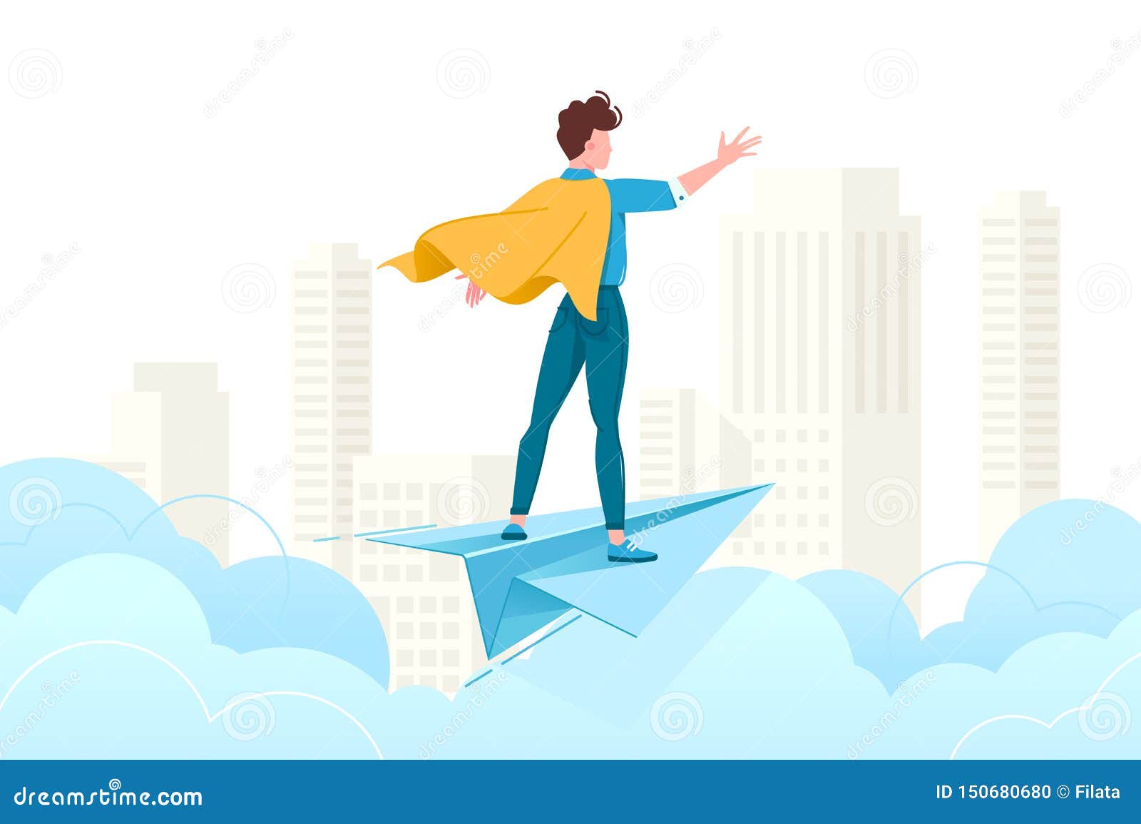 Young Man Conquer the World with His Mind and Skills. Stock ...