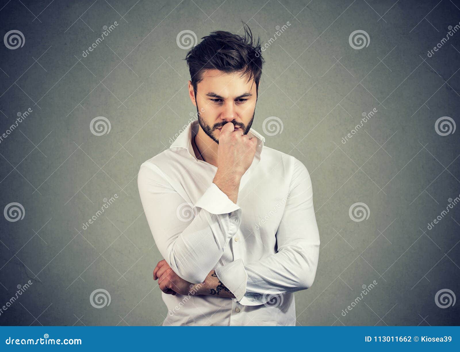 Young Man Considering on Problem Looking Pensive Stock Photo - Image of ...