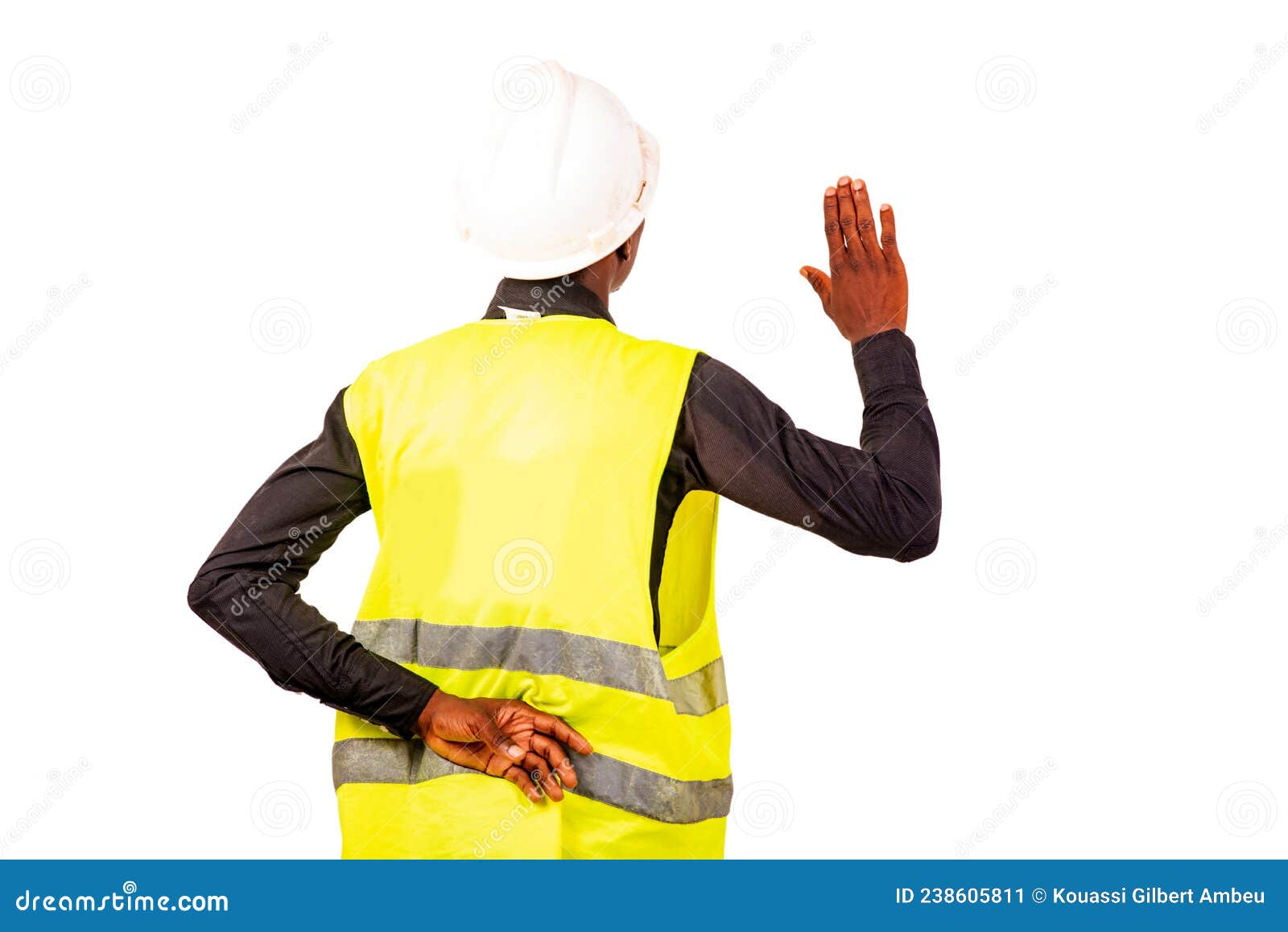 Young Man Construction Engineer Making Oath with Hand Behind Back Stock ...