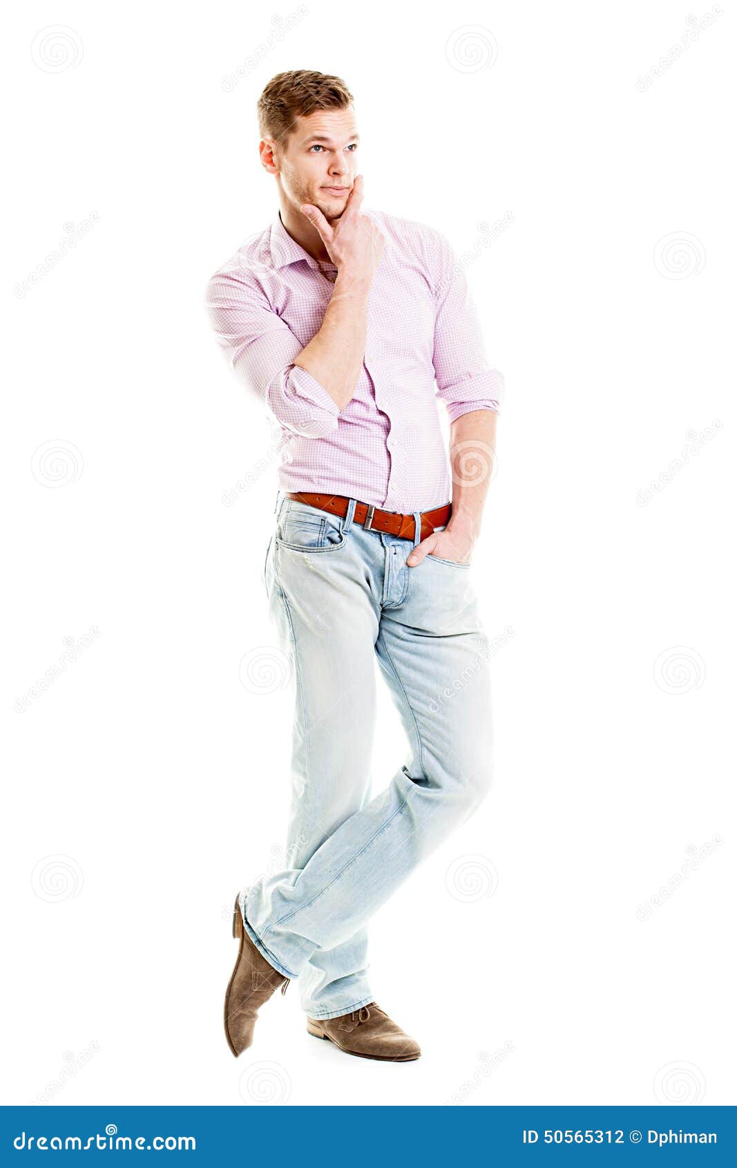 Young Man Contemplating - Full-length Portrait Isolated on White Stock ...