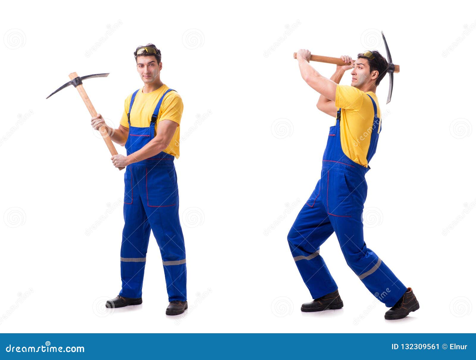 The Young Man Contractor with Axe Isolated on White Stock Image - Image ...