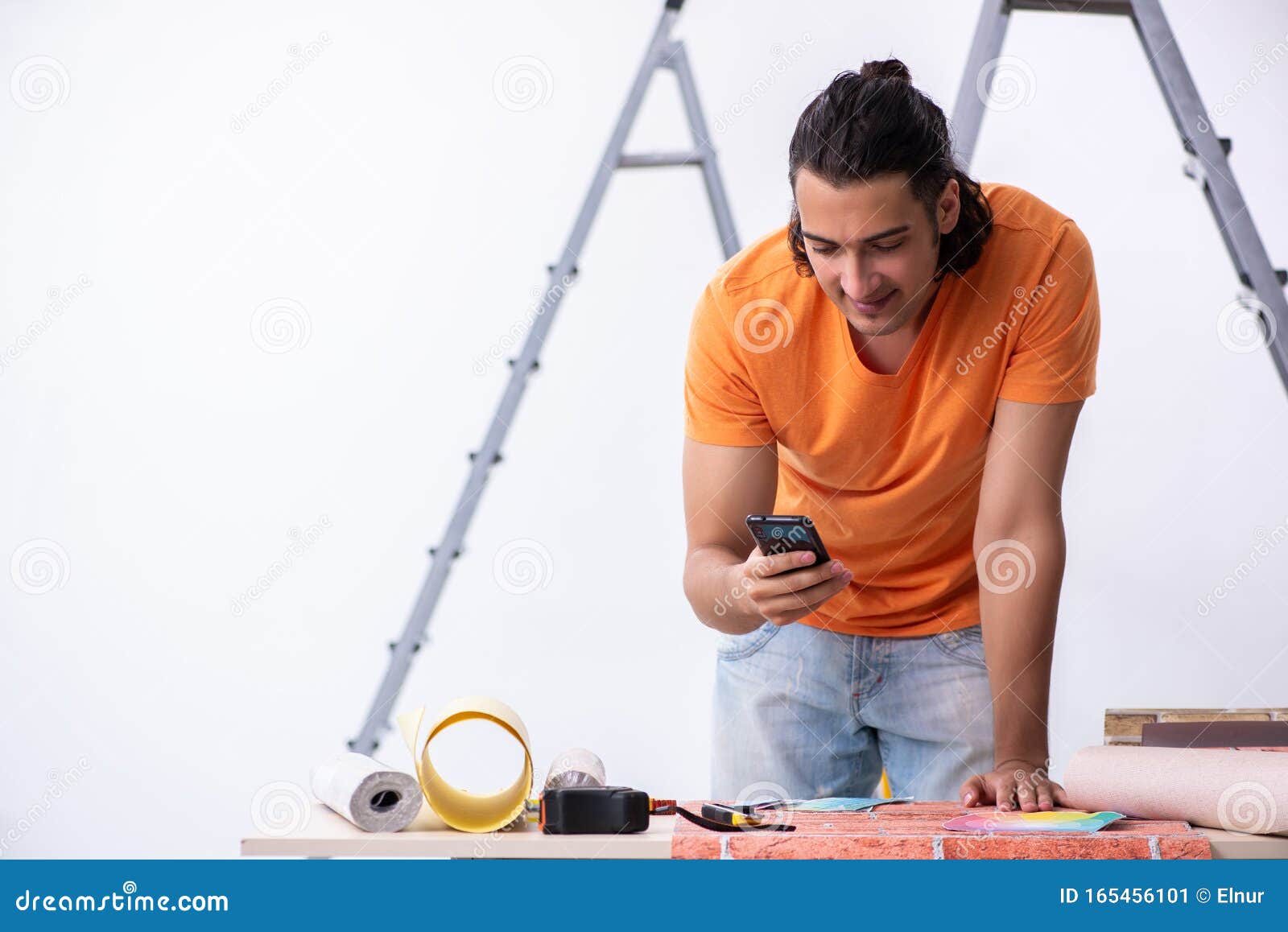 Young Man Contractor Doing Renovation at Home Stock Image - Image of ...