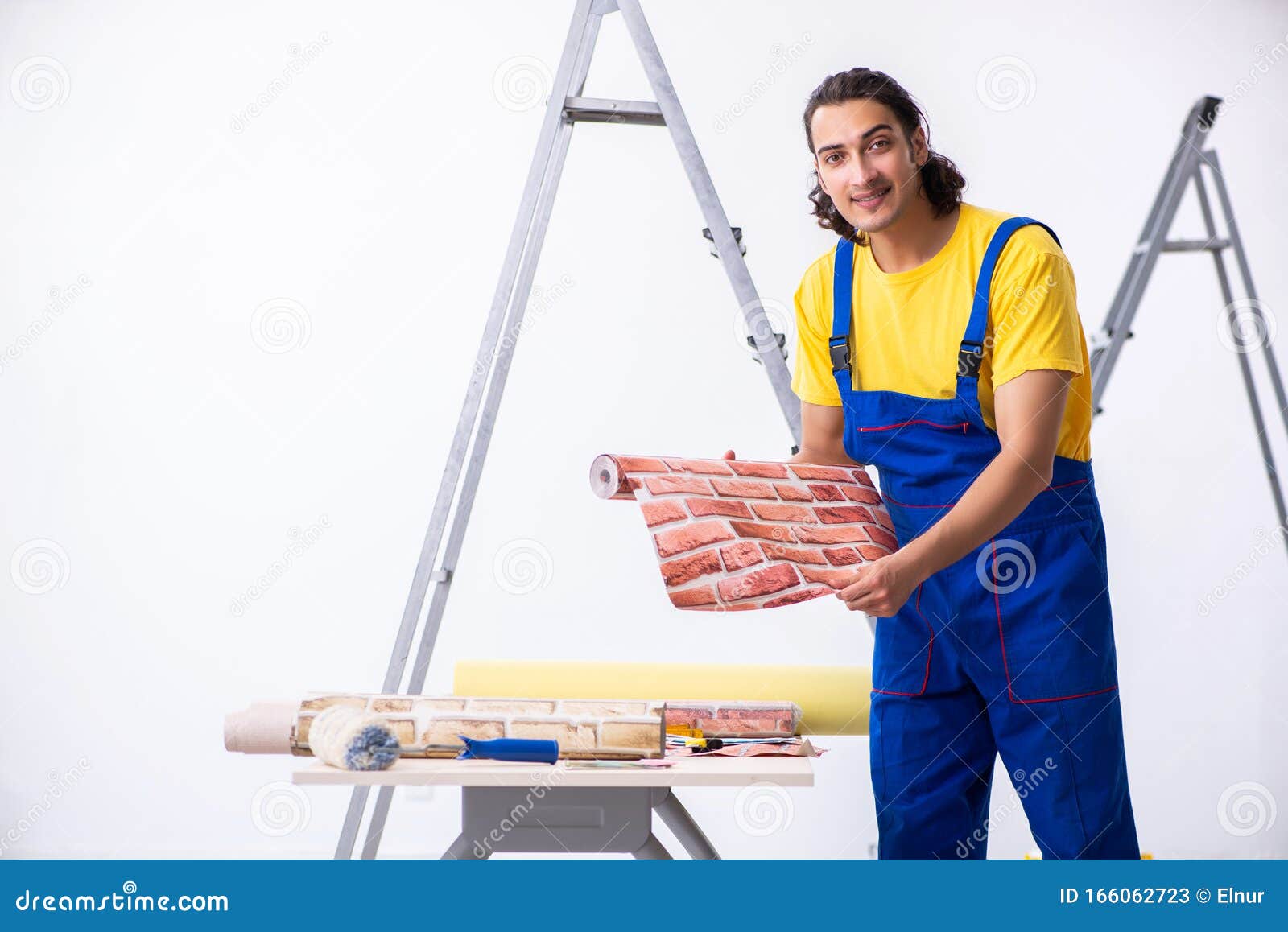 Young Man Contractor Doing Renovation at Home Stock Image - Image of ...