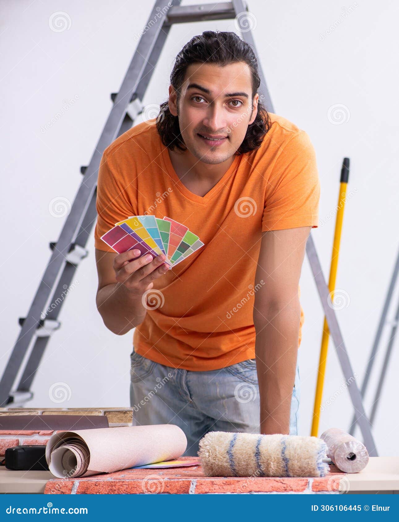 Young Man Contractor Doing Renovation at Home Stock Image - Image of ...