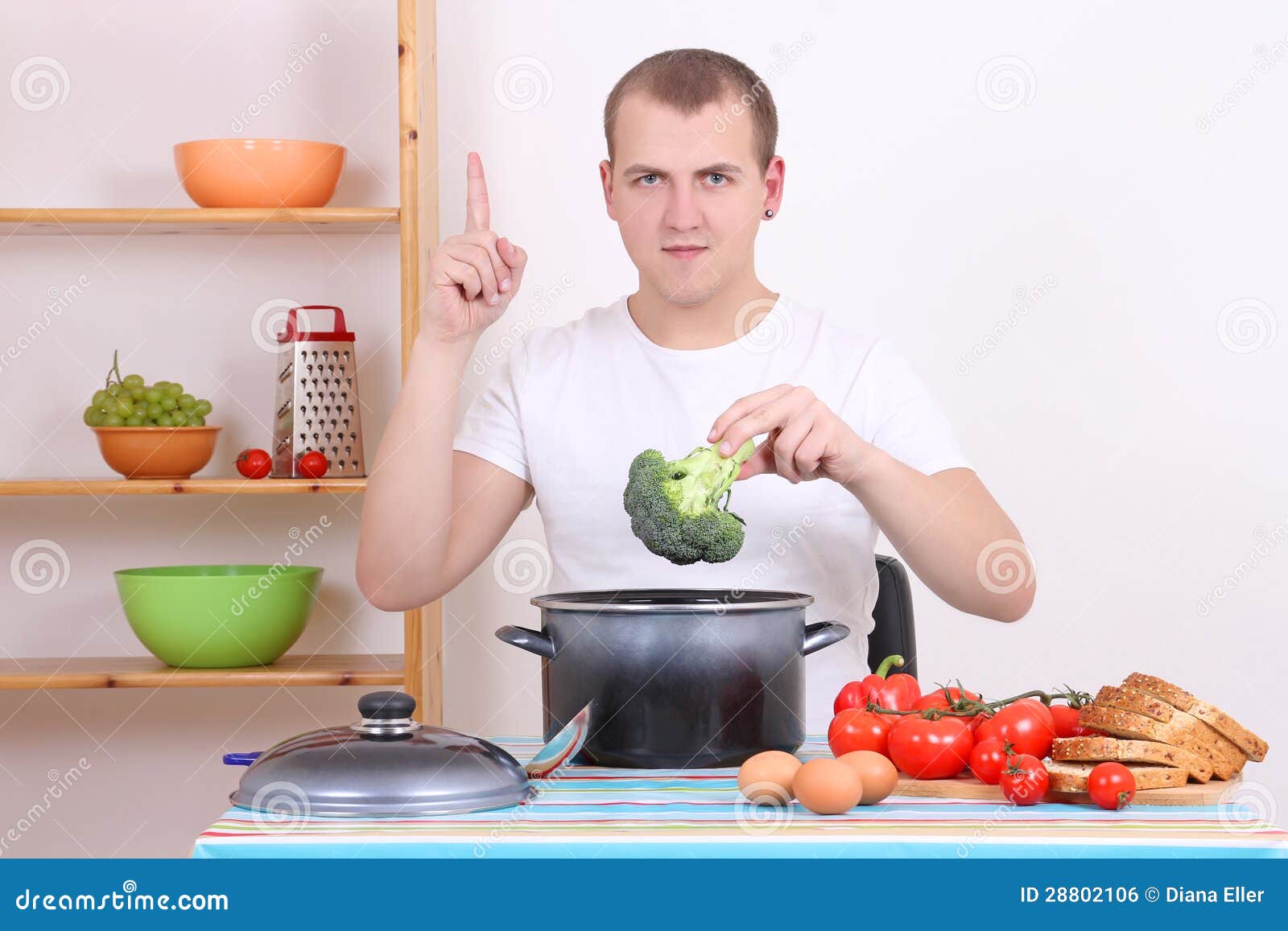 Young Man Cooking Broccoli in the Kitchen Stock Photo - Image of person ...