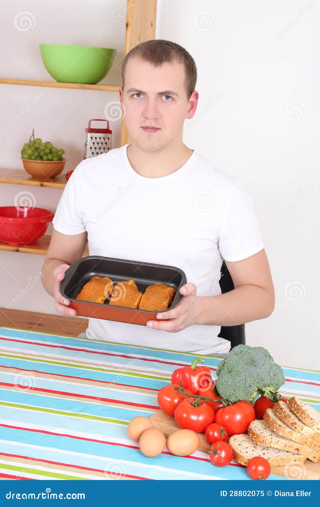 Young Man Cooking Meat in the Kitchen Stock Image - Image of home, beef ...