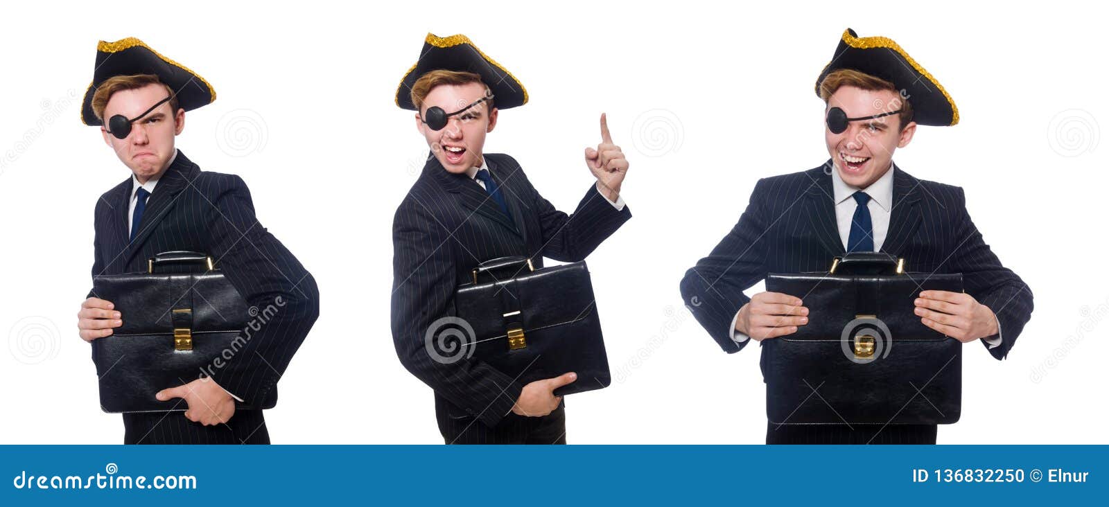 The Young Man in Costume with Pirate Hat Isolated on White Stock Photo ...