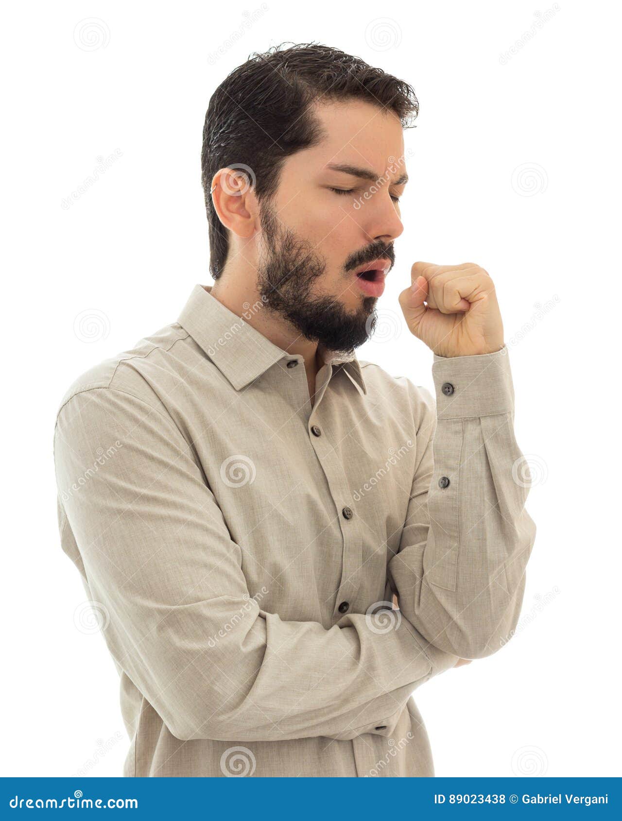 Young Man with Cough, Isolated on White Background Stock Photo - Image ...