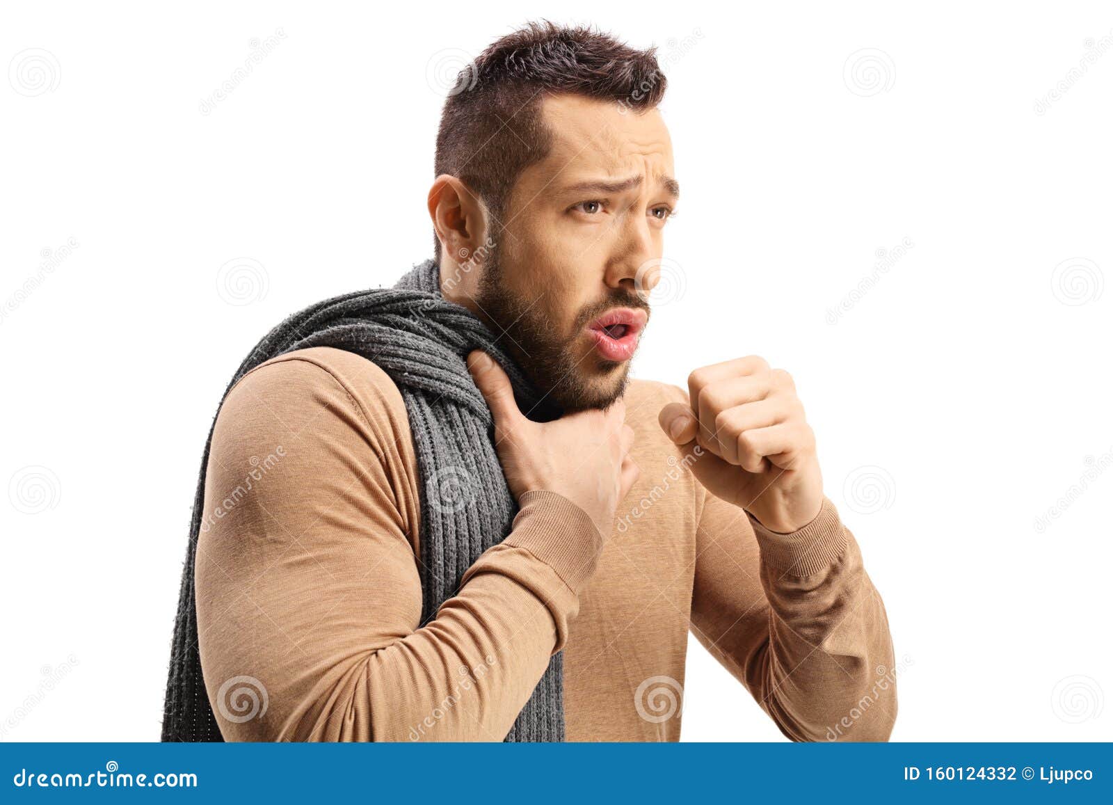 Young man coughing stock photo. Image of disease, isolated - 160124332