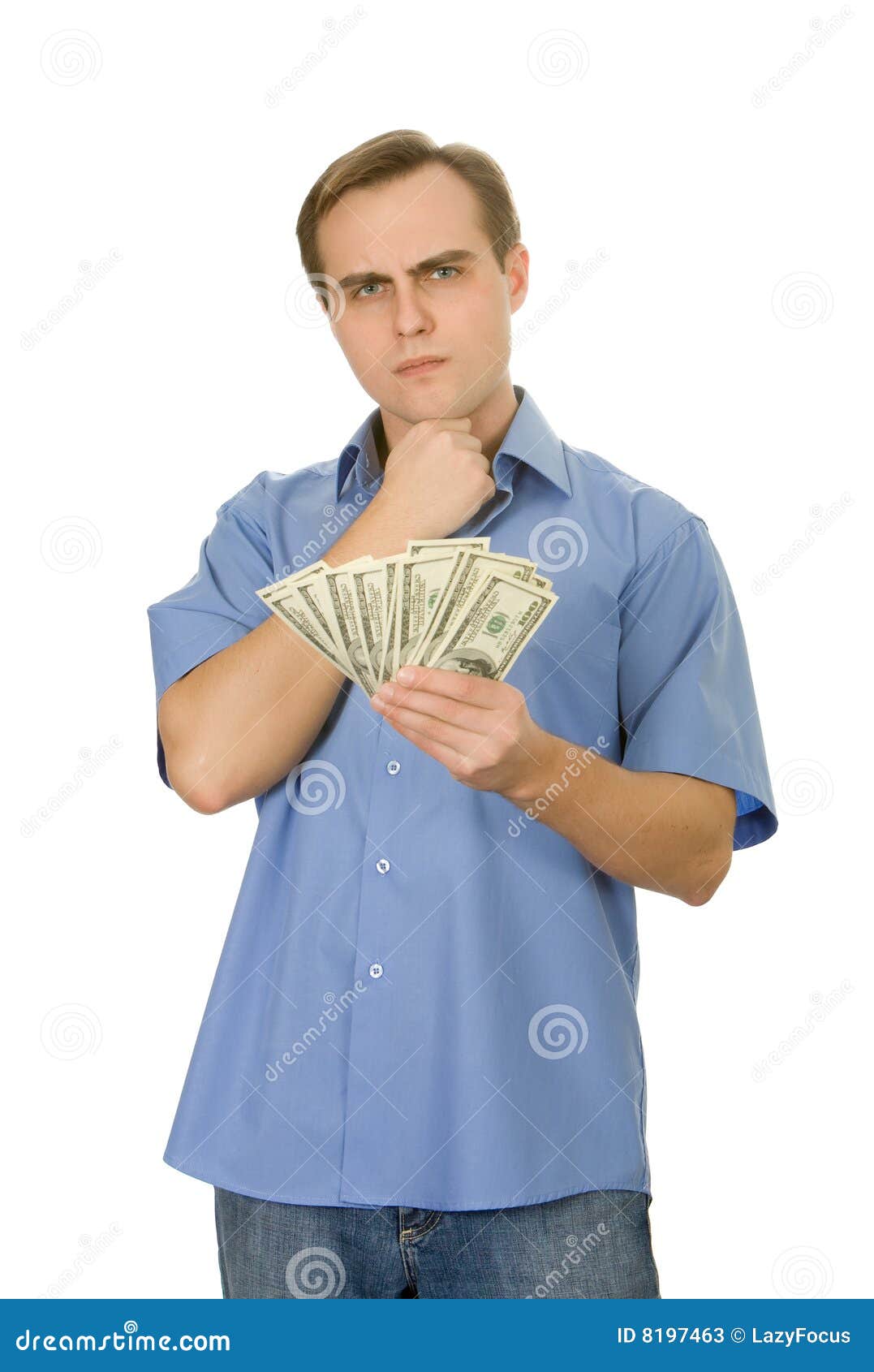 Young Man Counting Money. Isolated on White. Stock Image - Image of ...