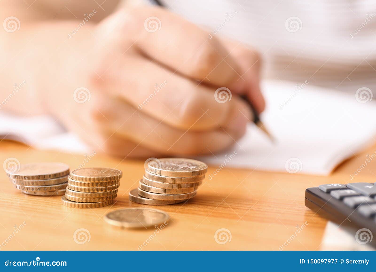 Young Man Counting Money at Table, Closeup Stock Image - Image of ...