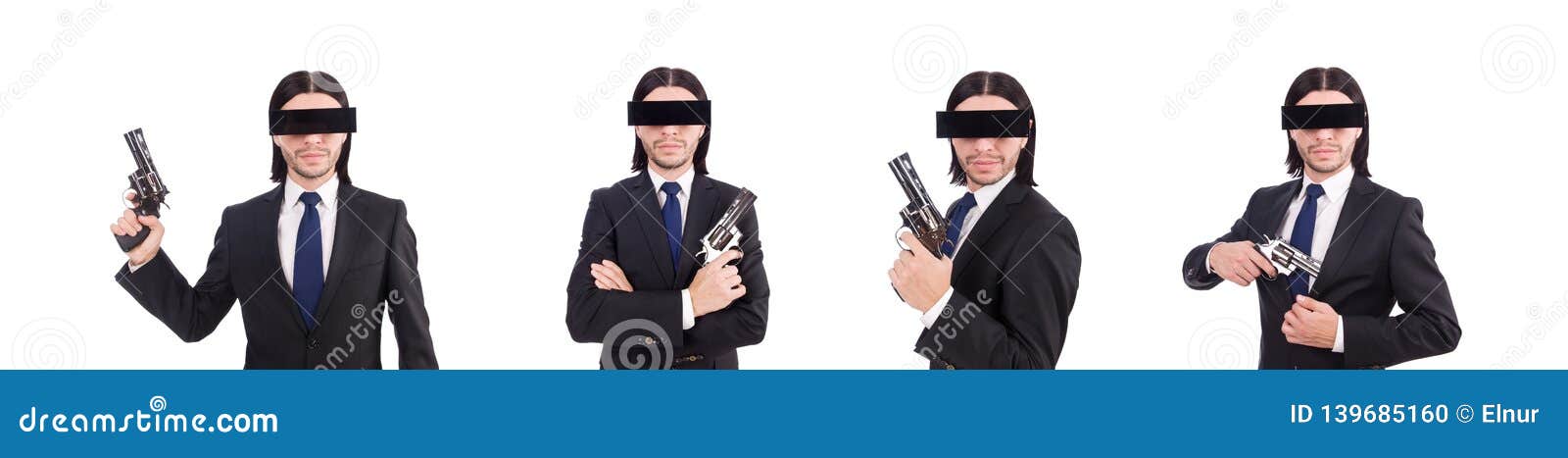 The Young Man with Covered Eyes and Gun Isolated on White Stock Photo ...