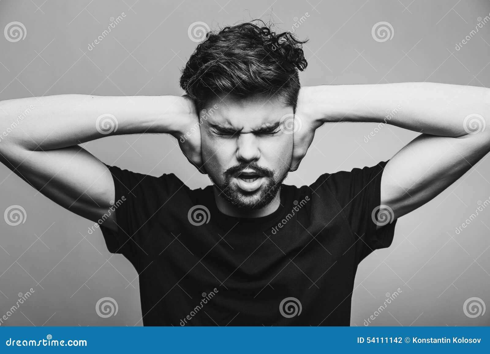 Young Man Covering His Ears Hands Stock Photo - Image of hands, male ...