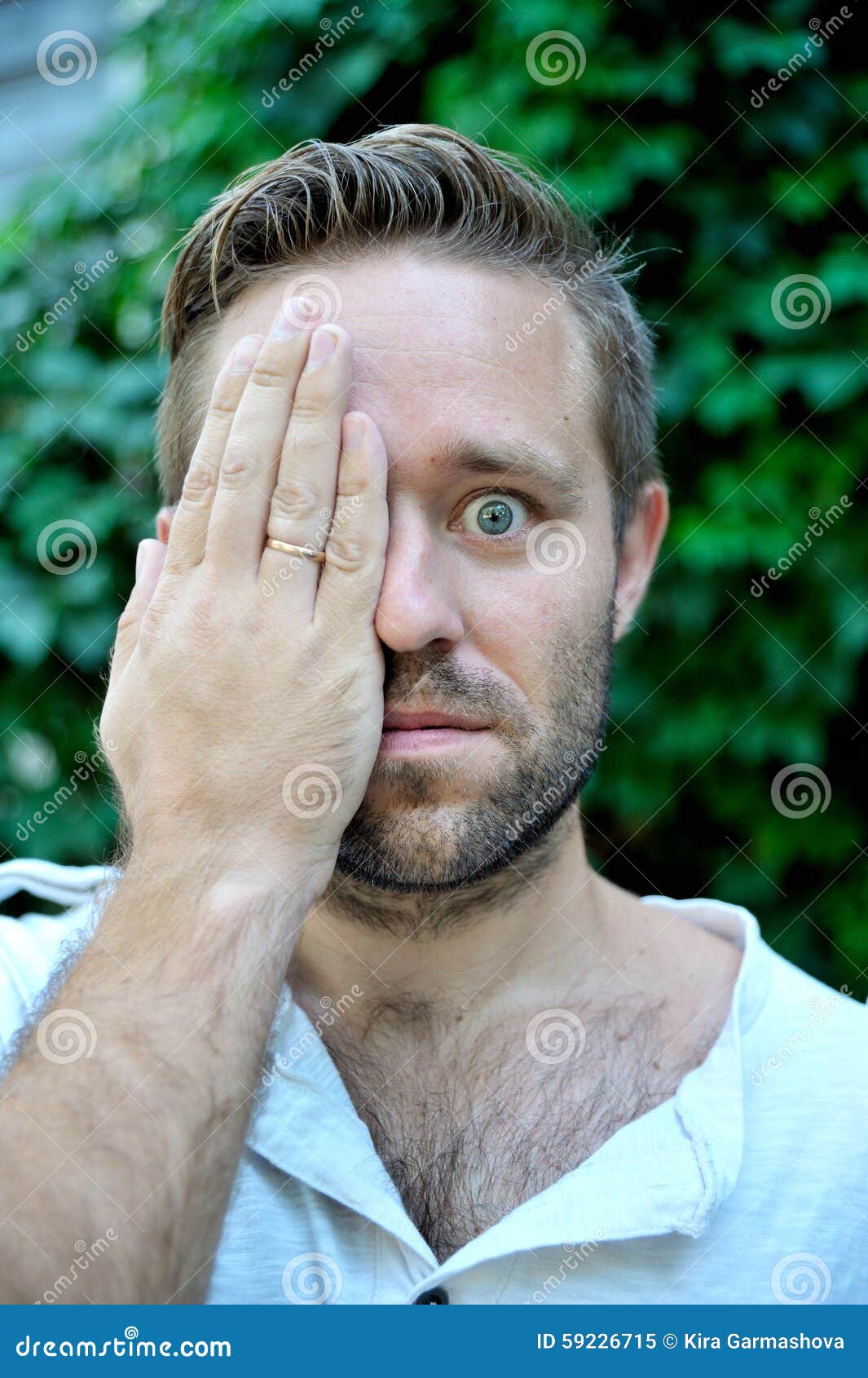 Young Man Covers Half His Face by Hand Stock Image - Image of ...