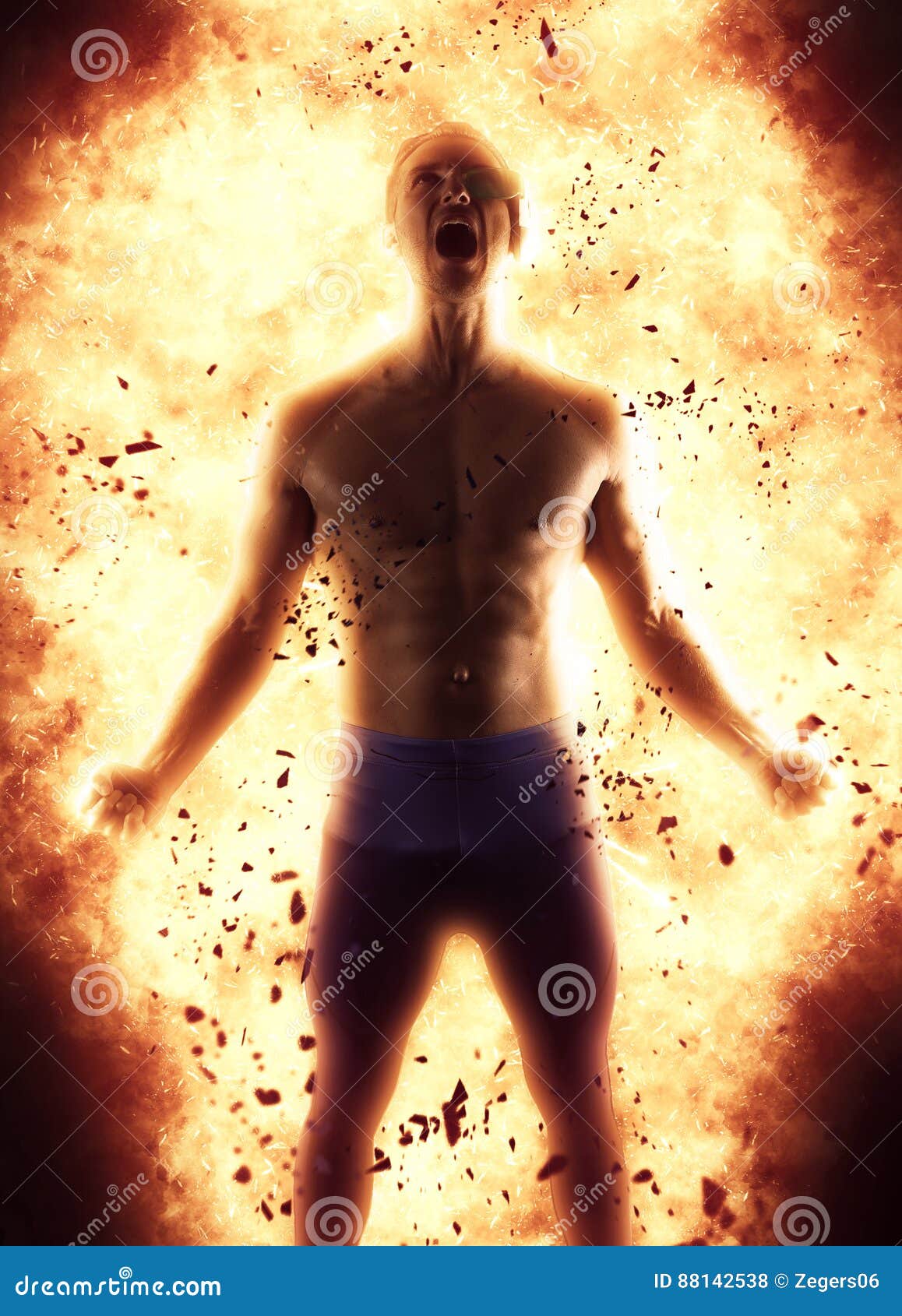 Young Man Creating an Explosion of Energy Stock Photo - Image of ...