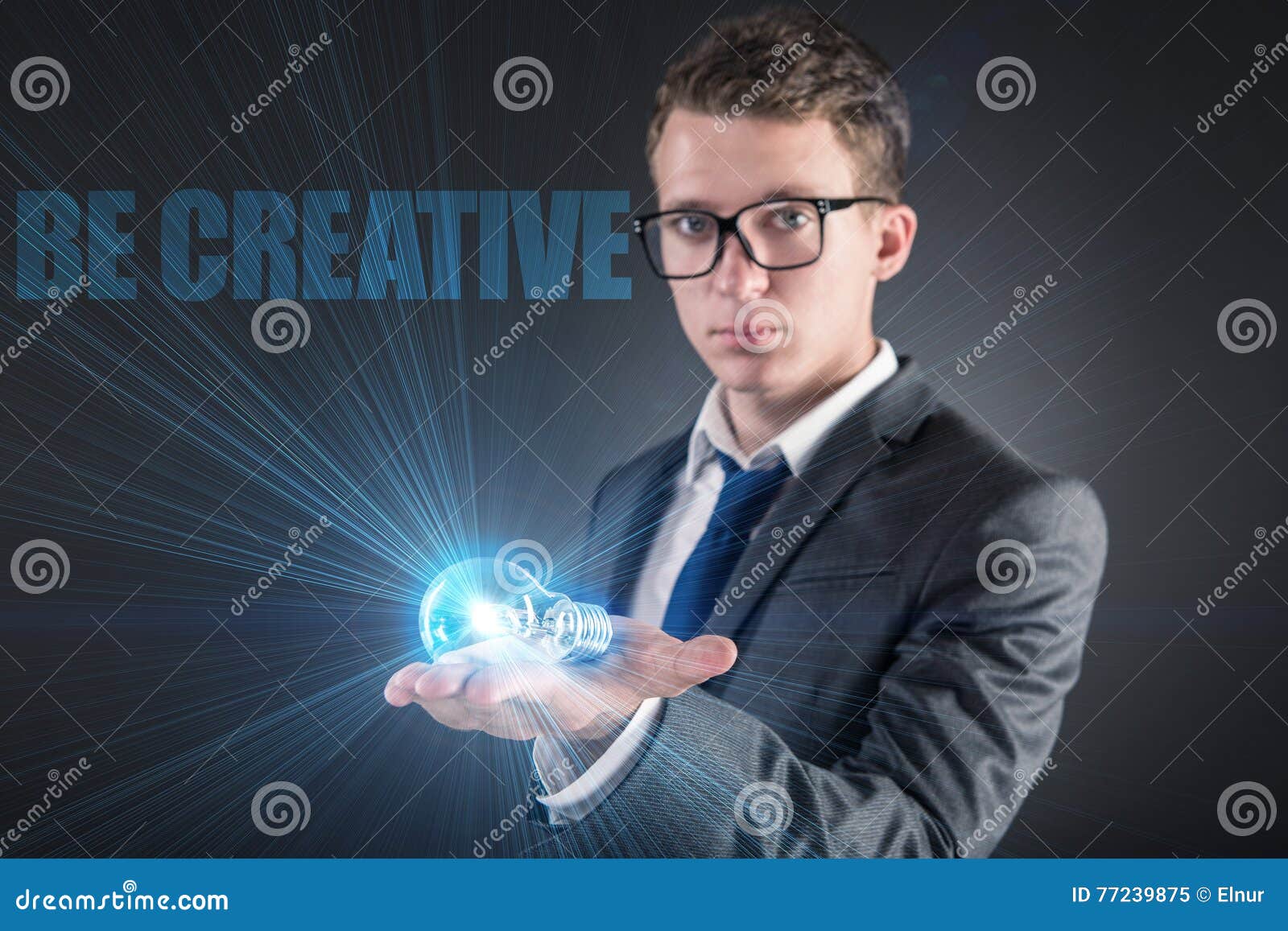 The Young Man in Creative Idea Concept Stock Image - Image of glowing ...