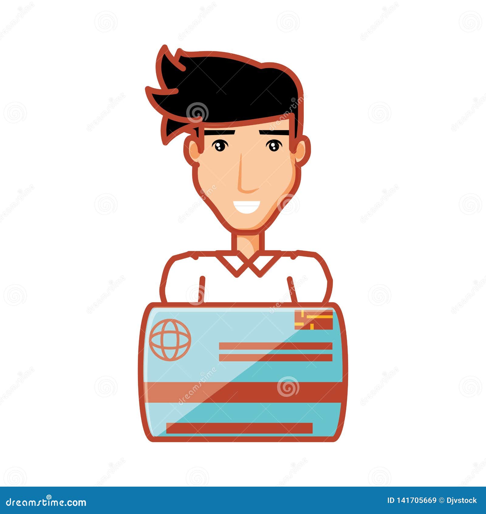 Young man with credit card stock vector. Illustration of design - 141705669