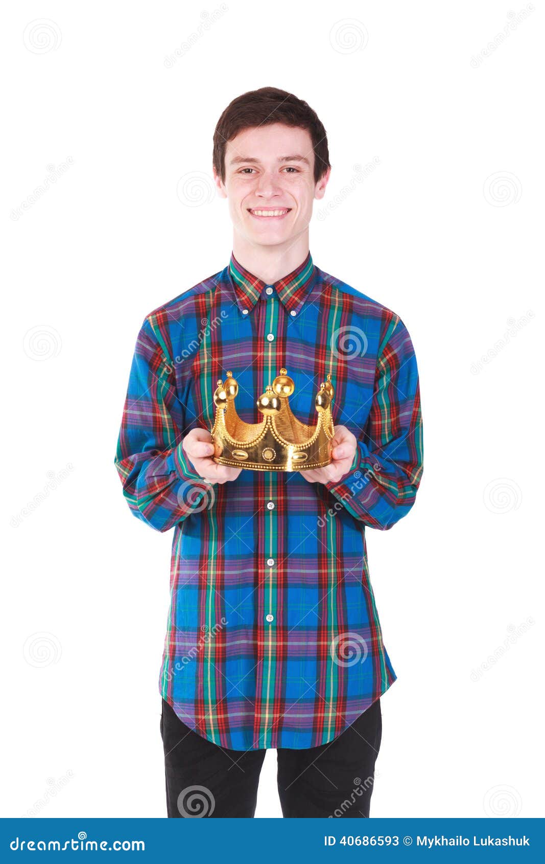 Young Man with Crown Isolated on White Stock Image - Image of healthy ...