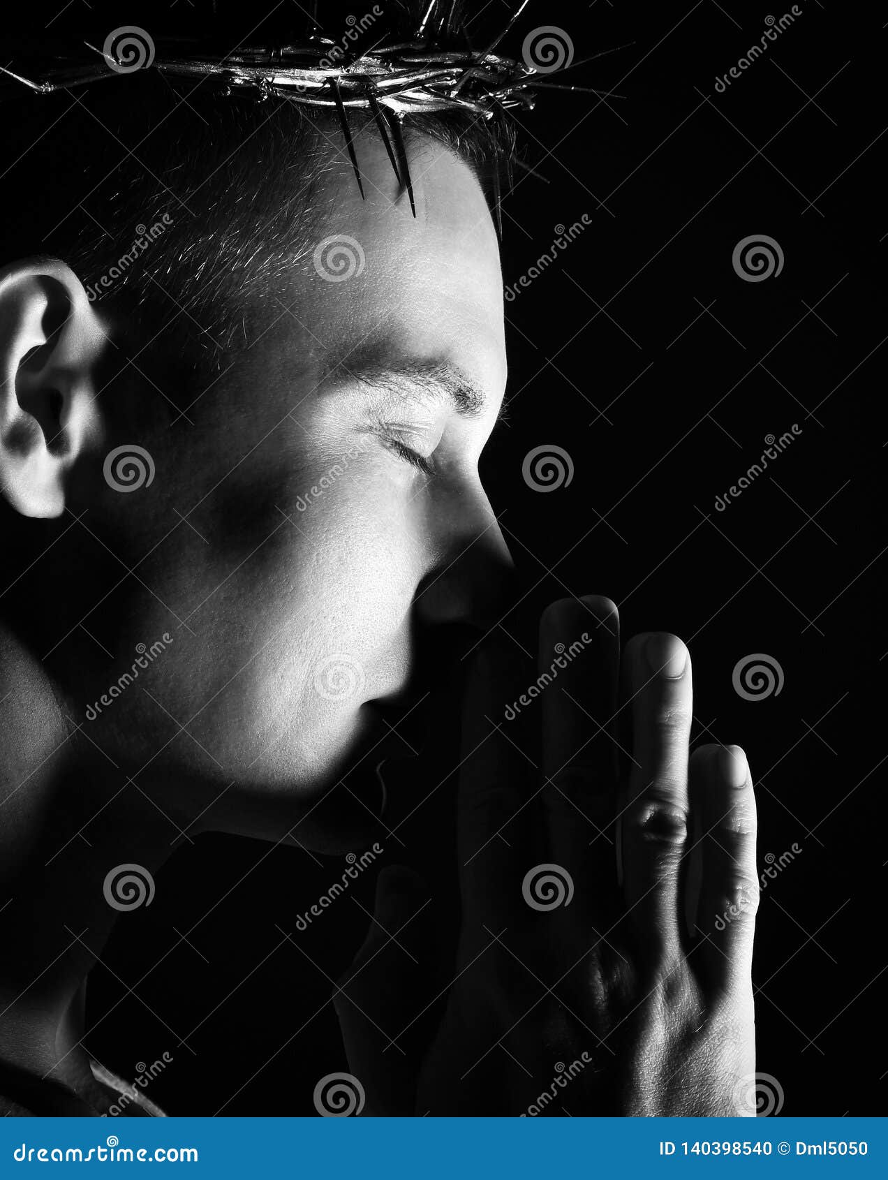 Young Man in Crown of Thorns, Martyr with Closed Eys Imploringly ...