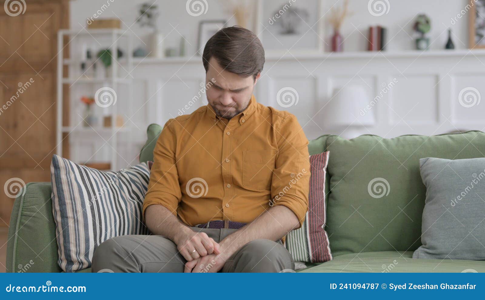 Young Man Crying while Sitting on Sofa Stock Image - Image of lost ...