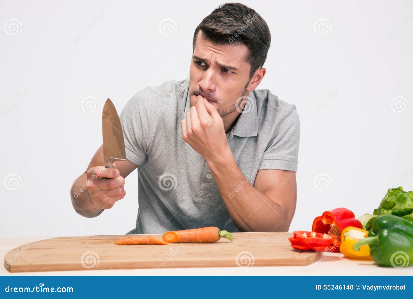 Young Man Cutting His Finger with Knife Stock Photo - Image of ...