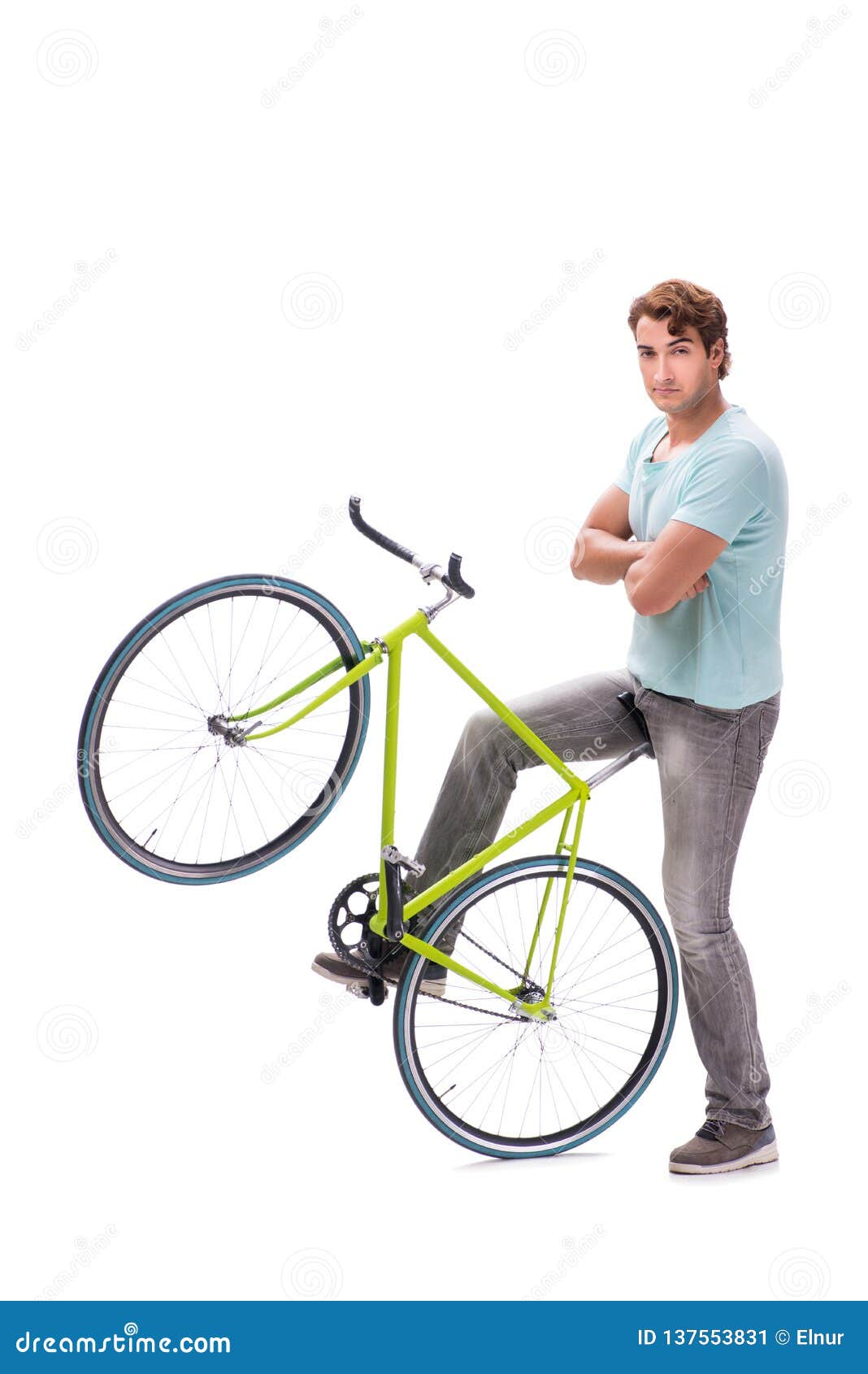 The Young Man with Cycle Isolated on White Stock Image - Image of ...