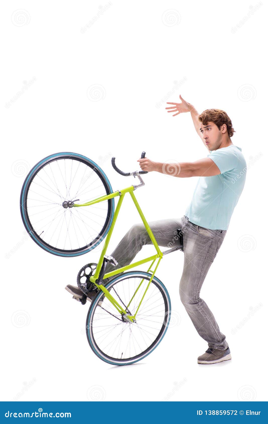 The Young Man with Cycle Isolated on White Stock Photo - Image of rest ...