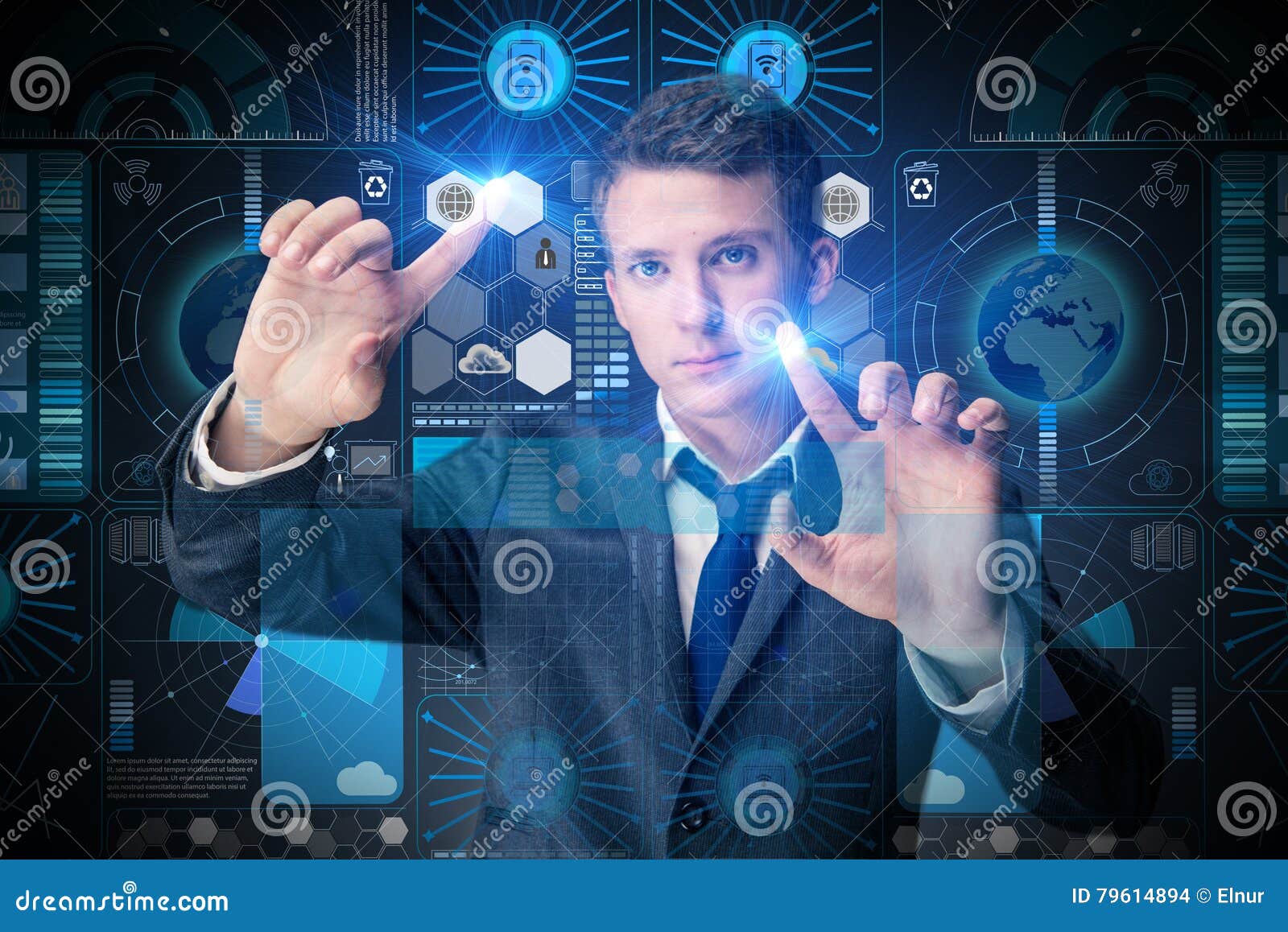The Young Man in Data Management Concept Stock Photo - Image of global ...