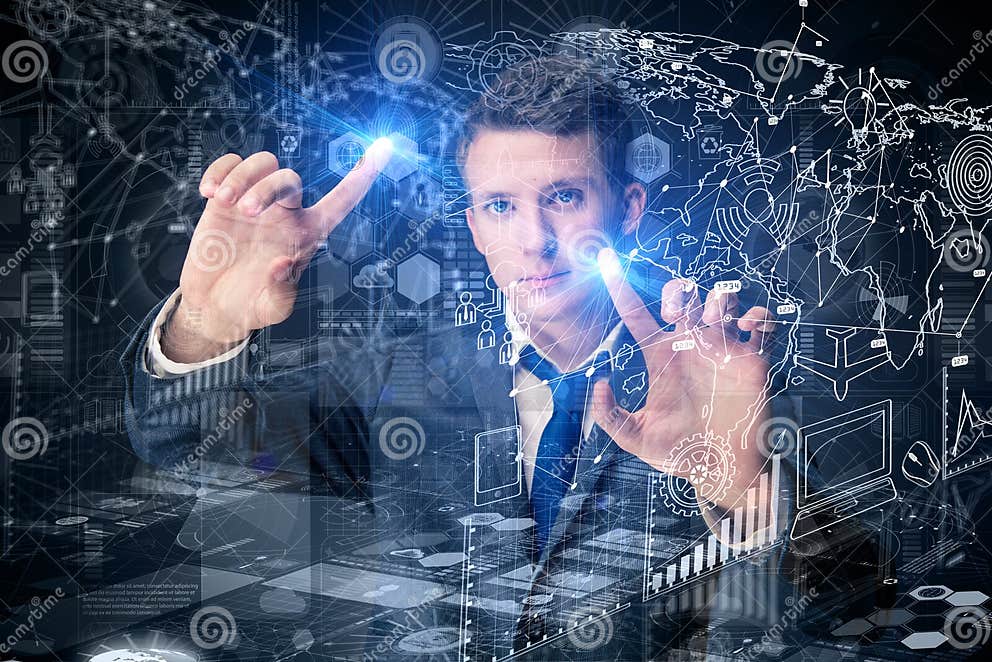 The Young Man in Data Management Concept Stock Image - Image of ...