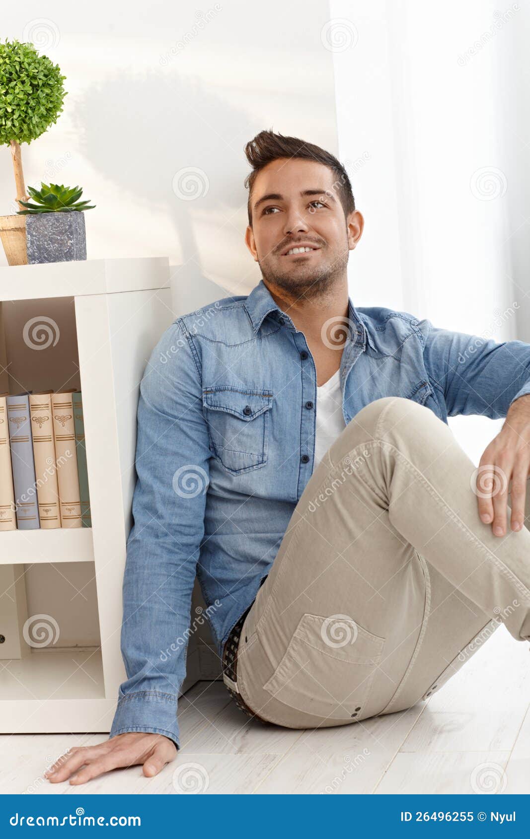 Young Man Daydreaming at Home Stock Image - Image of clothing ...