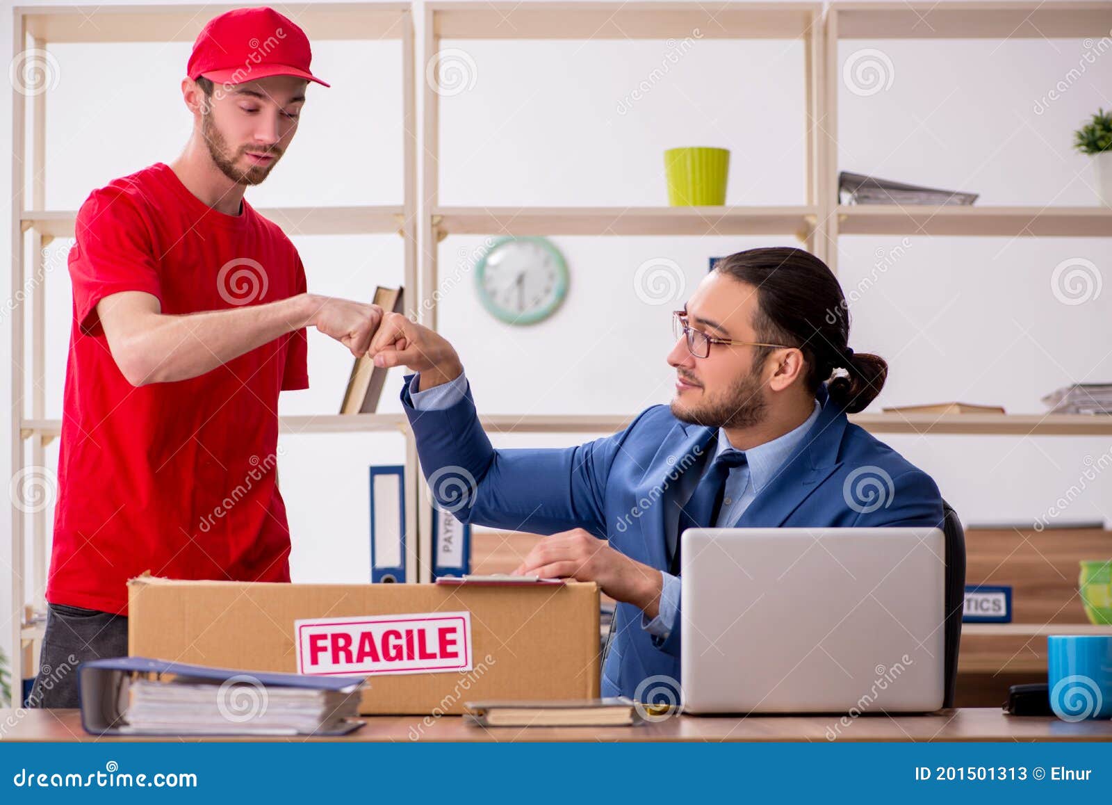 Young Man Delivering Parcel To the Office Stock Image - Image of gift ...