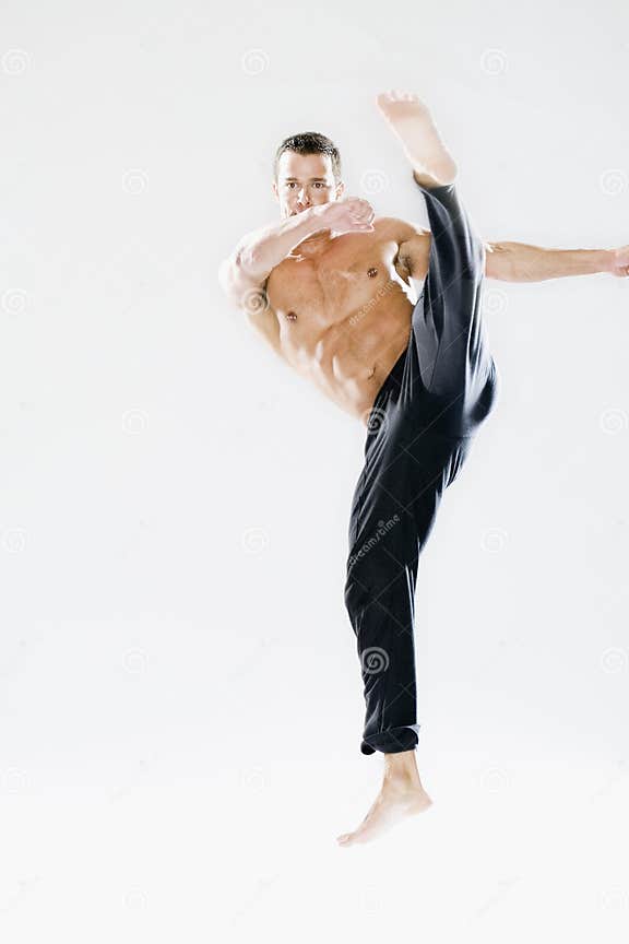 Young Man Demonstrating Kick Stock Photo - Image of arts, people: 3523486