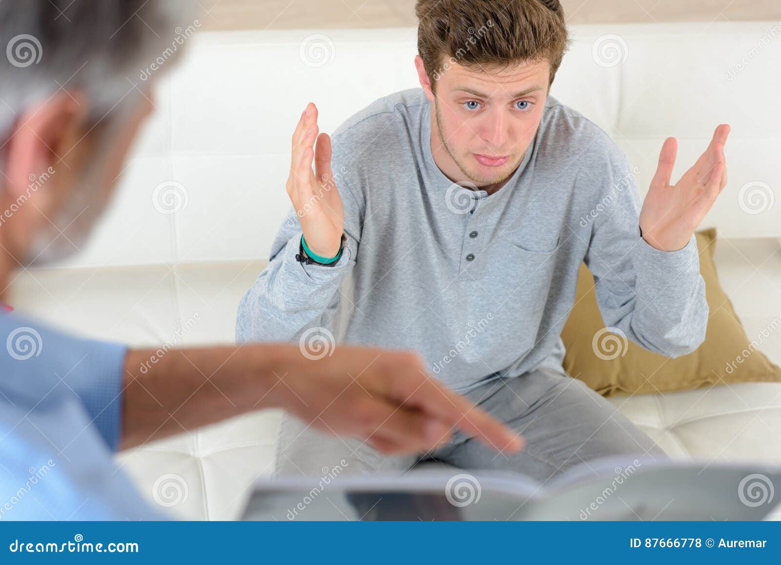 Young Man Denying Accusation Stock Photo - Image of denying, parenting ...