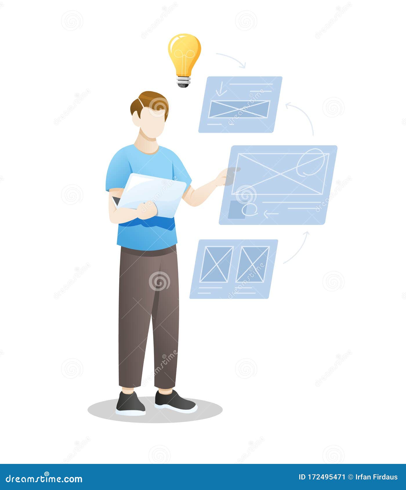 Young Man Designing Website or Mobile Application Stock Vector ...
