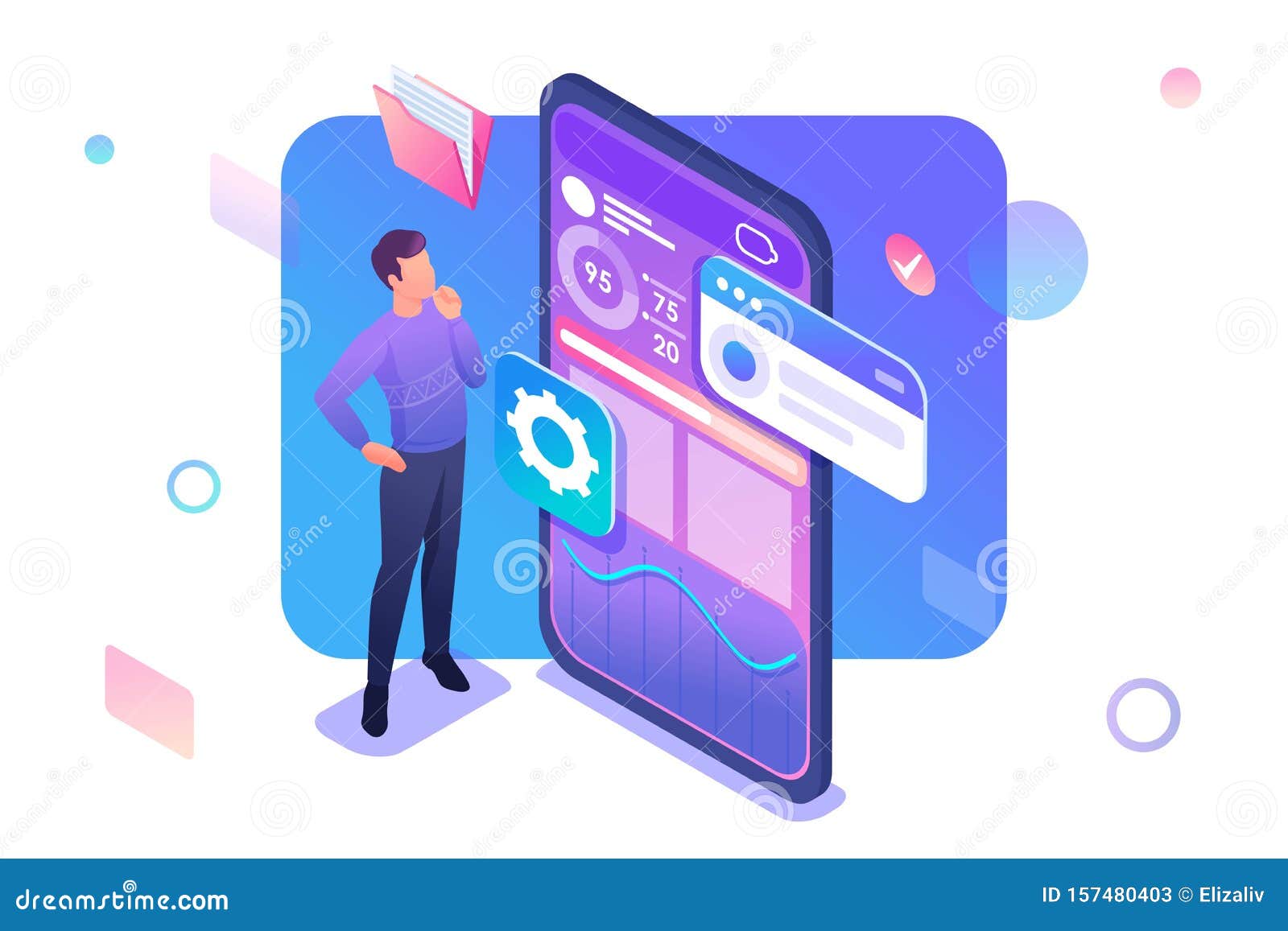 Young Man is Developing a Mobile Application for Data Collection ...
