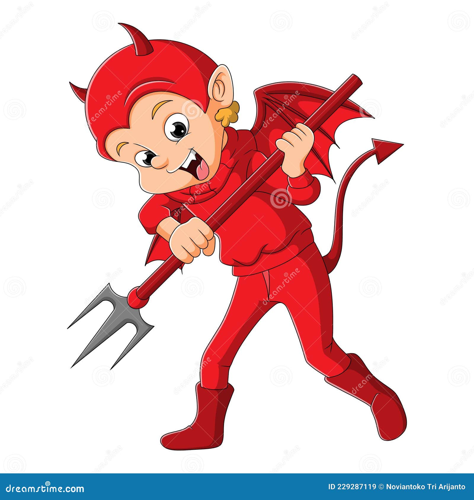 The Young Man with the Devil Costume is Holding the Trident Stock ...