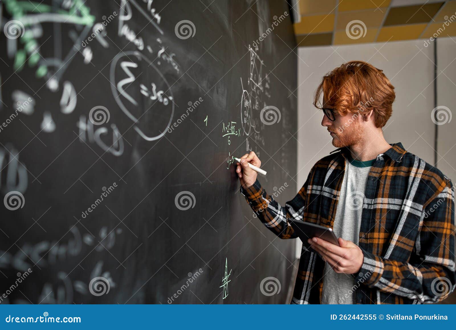 Young Man with Digital Tablet Writing Math Formula Stock Image - Image ...