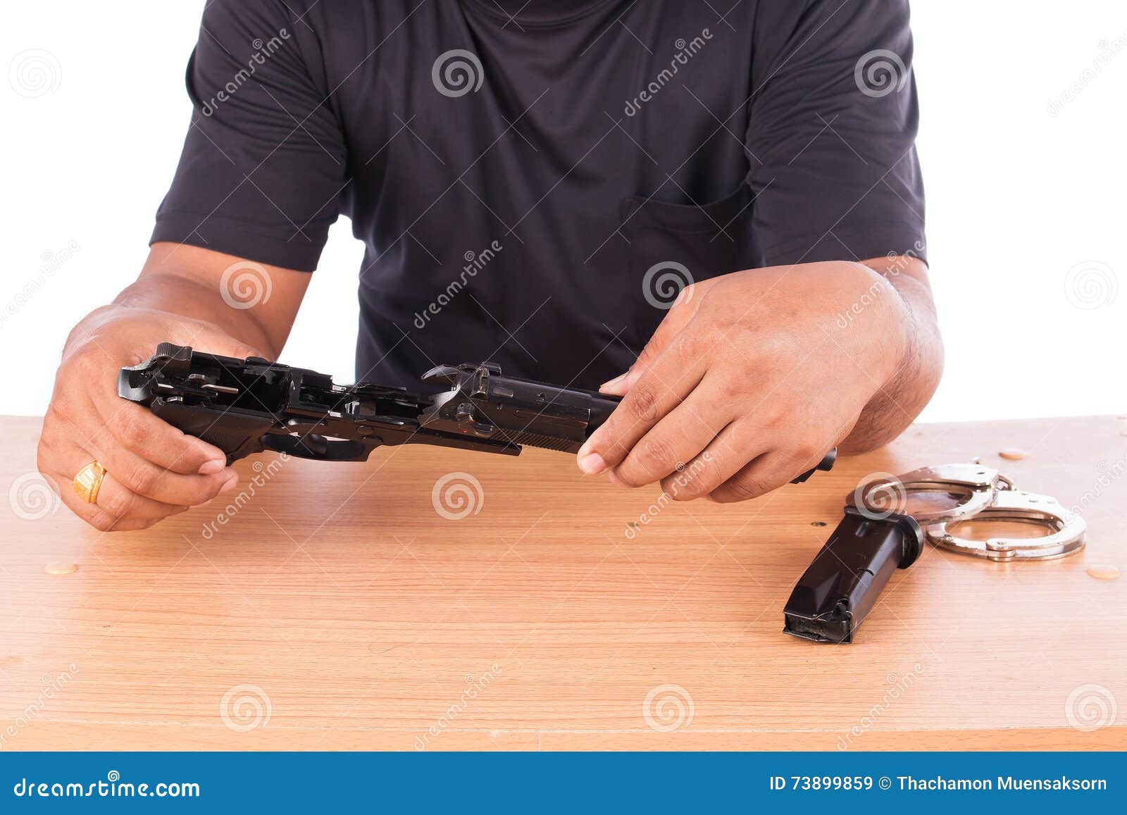 Young Man Disassembled Gun on Table Stock Image - Image of metal, steel ...