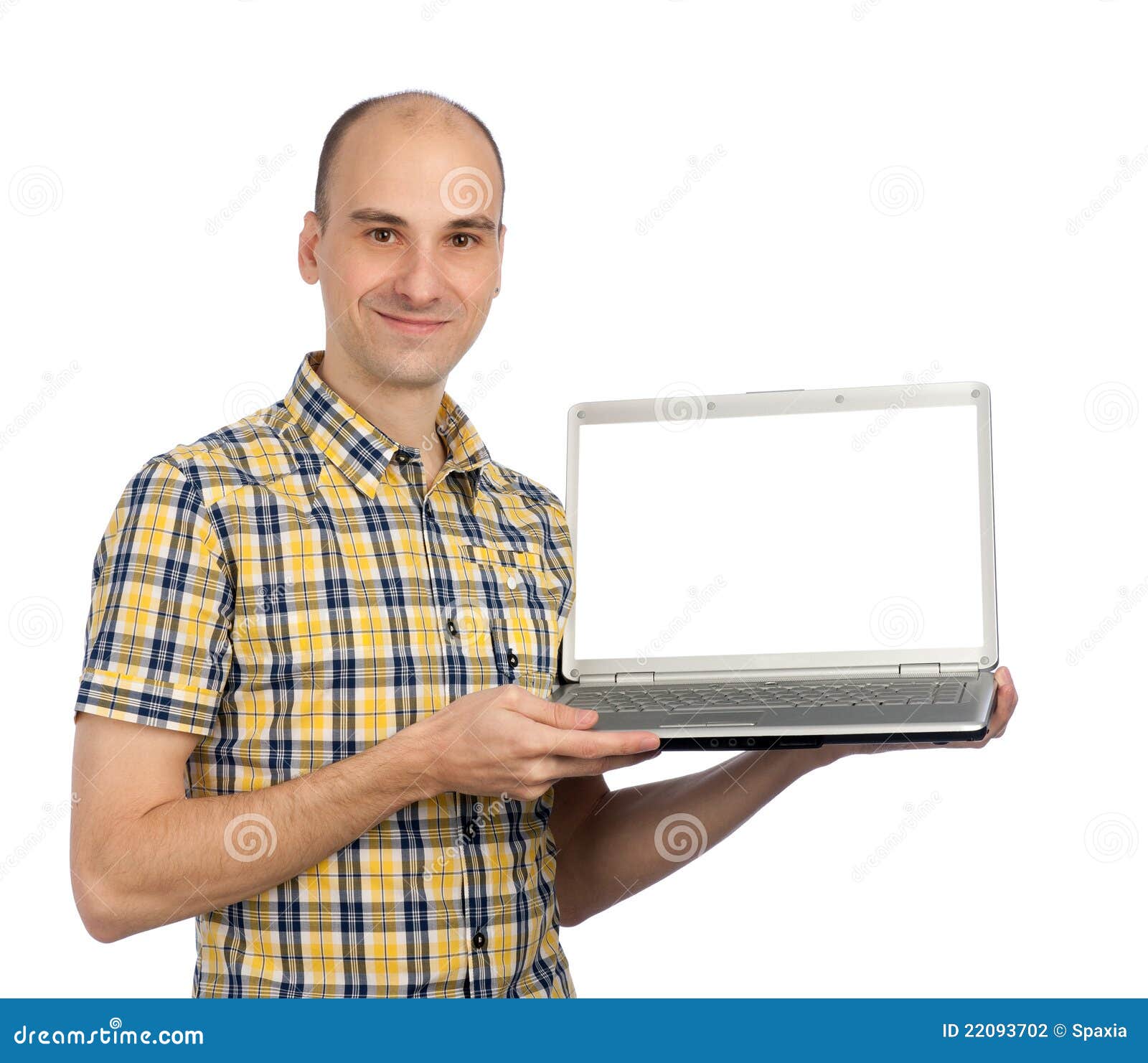 Young Man Displaying a Computer Stock Photo - Image of advertising ...