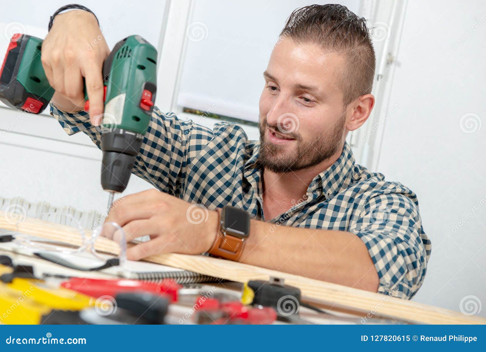 Young Man DIY Using Electric Drill Stock Image - Image of maintenance ...
