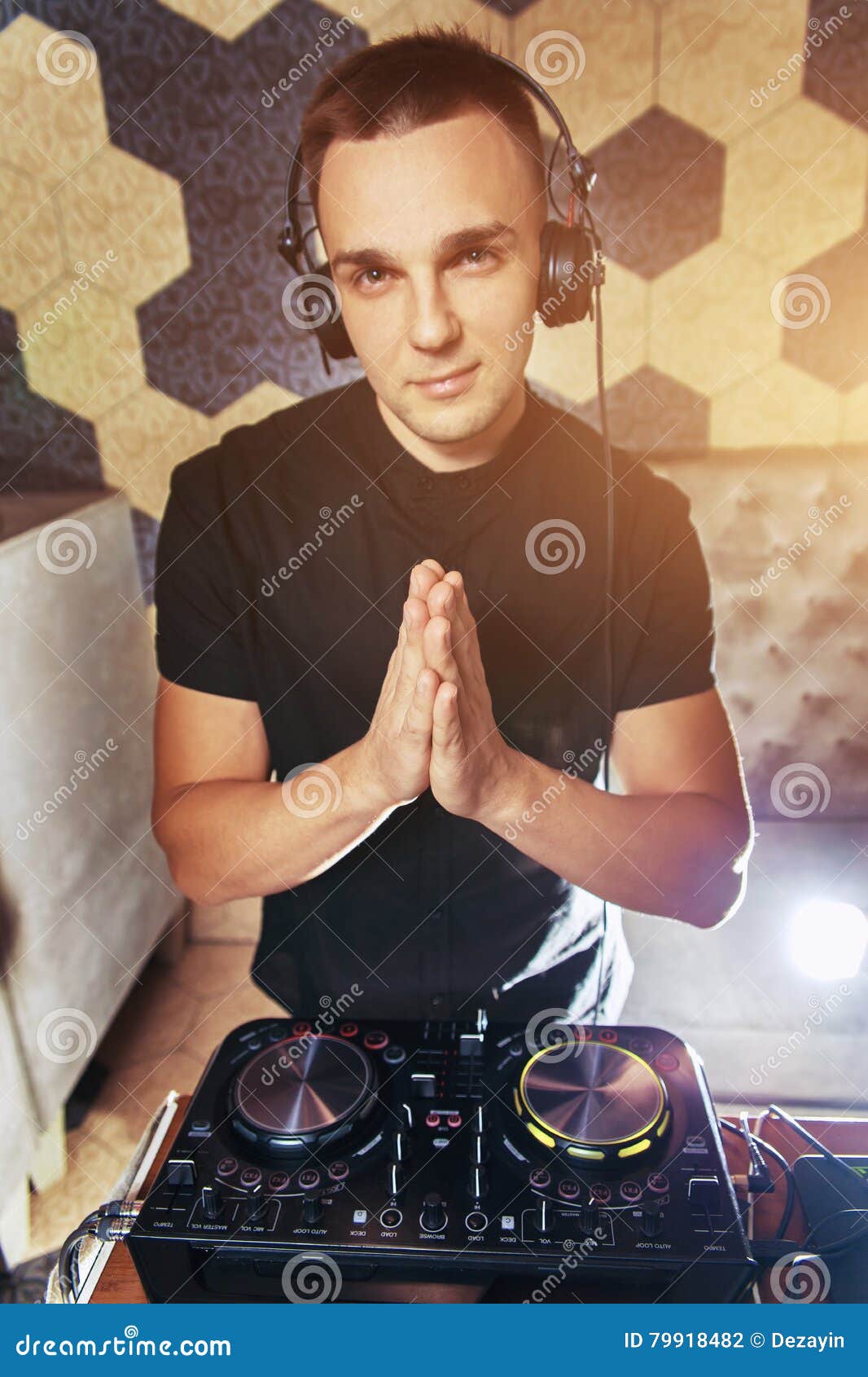 Young Man DJ with Mixer is Working Stock Photo - Image of music, light ...