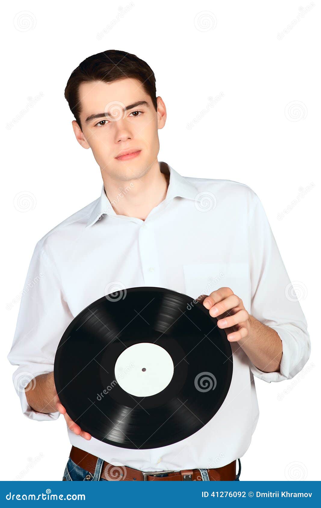 Young Man Dj with Vinyl Records in the Hands Isolated on White Stock ...
