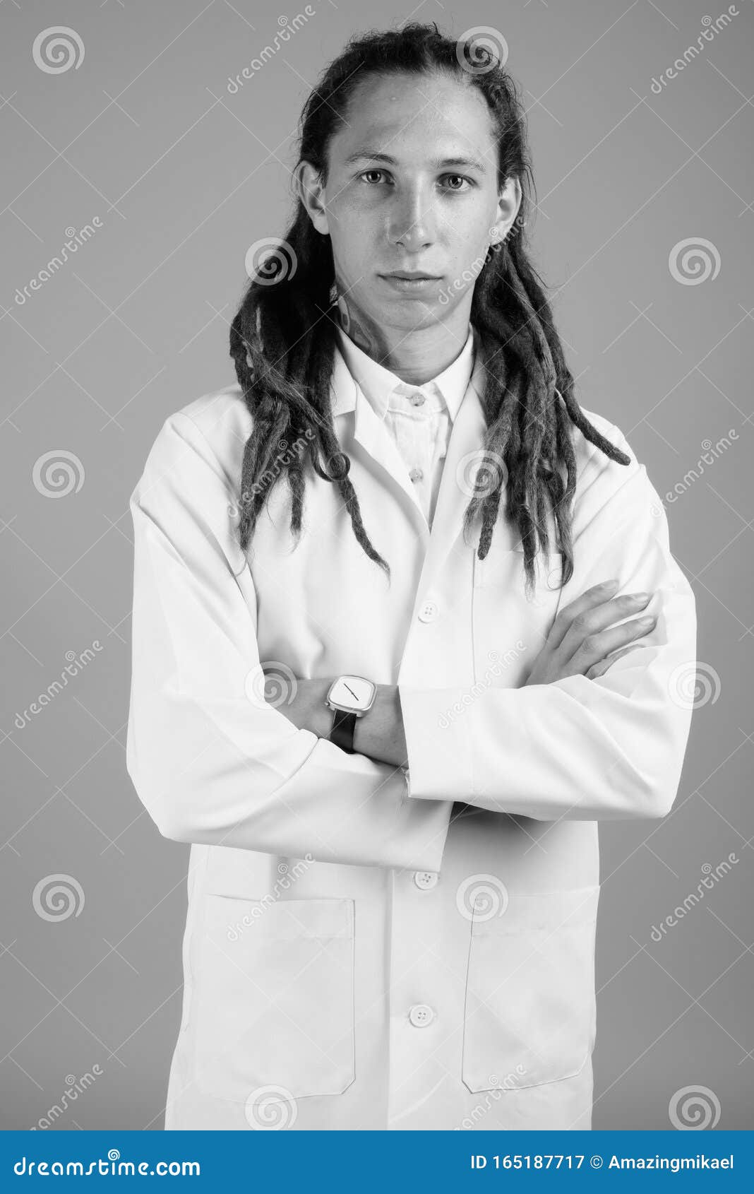 Young Man Doctor with Dreadlocks in Black and White Stock Image - Image ...