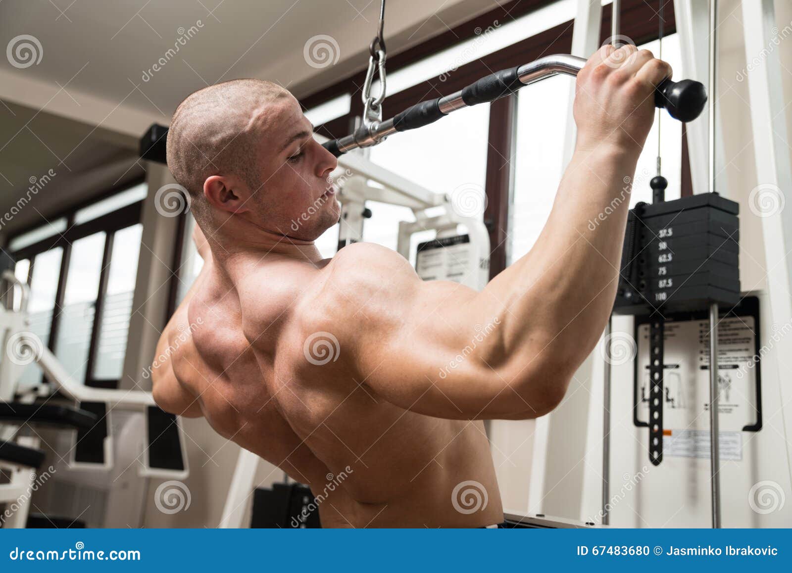 Young Man Doing Back Exercise on a Machine Stock Photo - Image of male ...