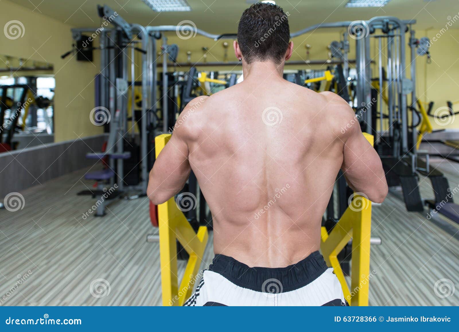 Young Man Doing Back Exercises in the Gym Stock Photo - Image of ...