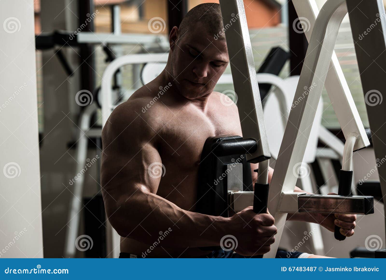 Young Man Doing Back Exercises in the Gym Stock Image - Image of ...