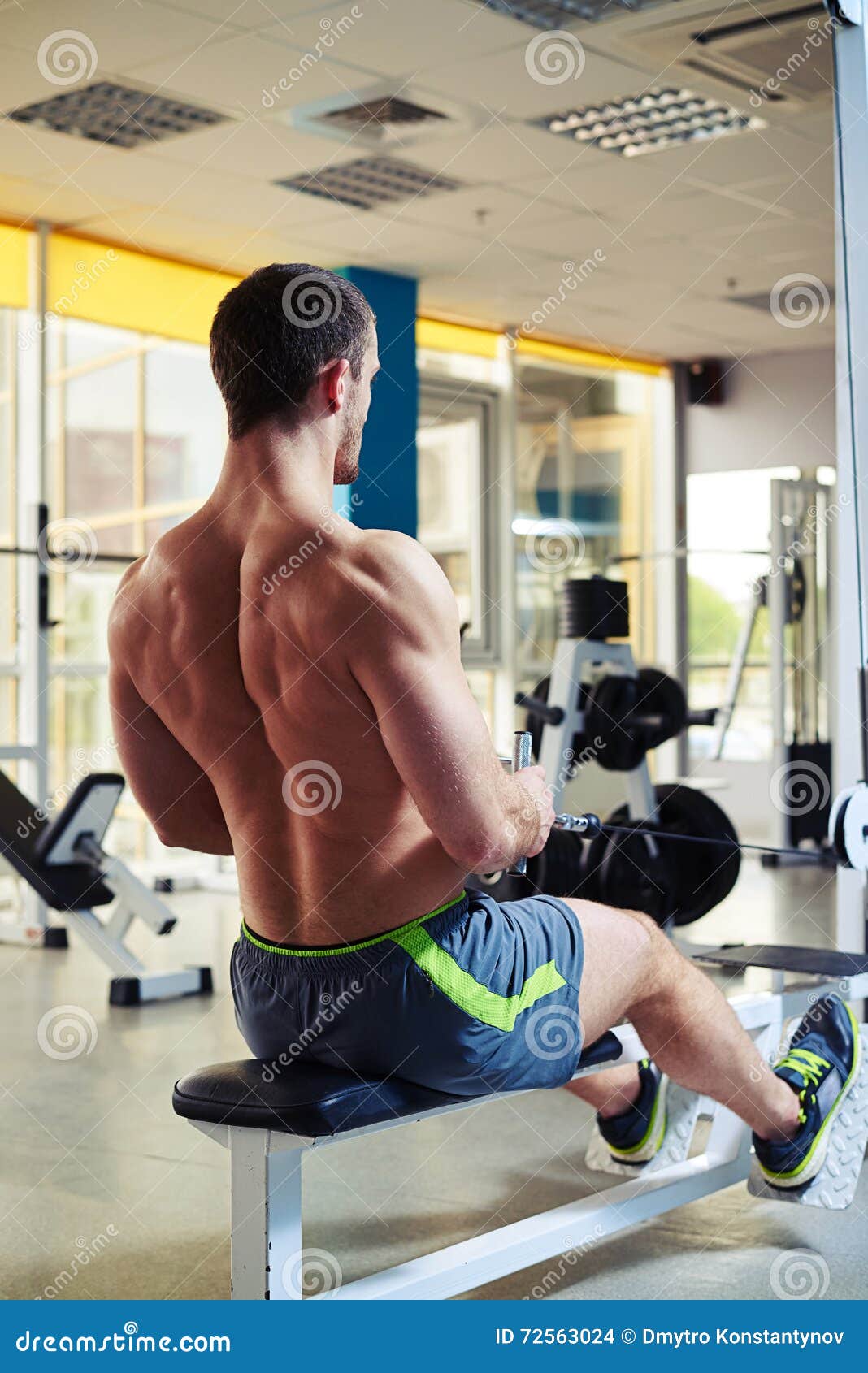 Young Man is Doing Back Workout in the Gym Stock Photo - Image of ...