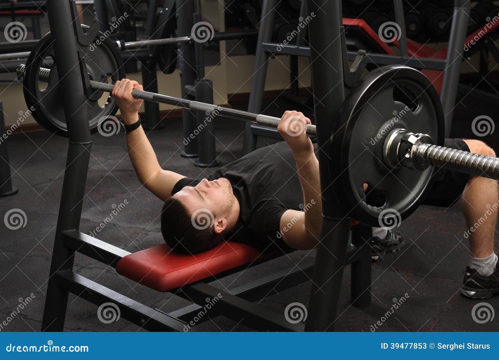 Young Man Doing Bench Press Workout in Gym Stock Image - Image of adult ...